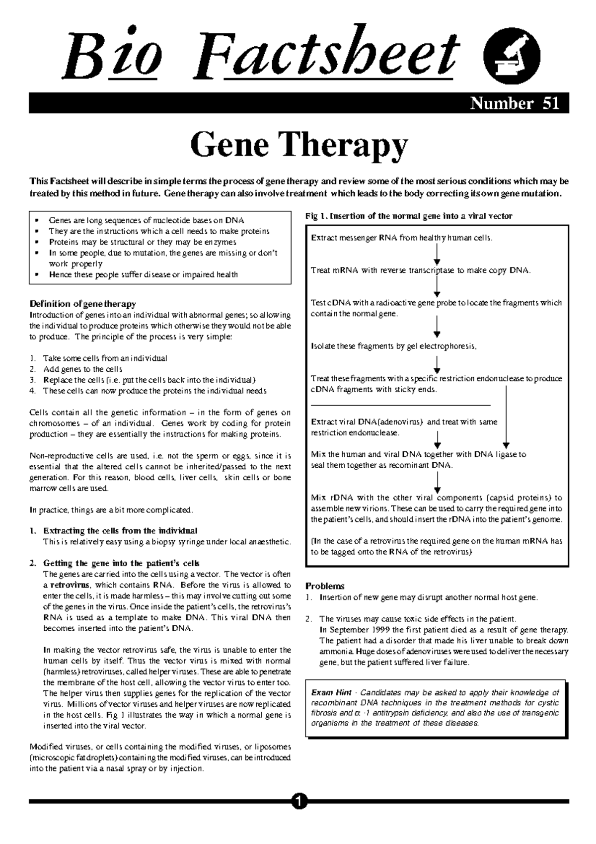 051 - Gene Therapy - 1 Bio Factsheet September 1999 Number 51 Gene ...