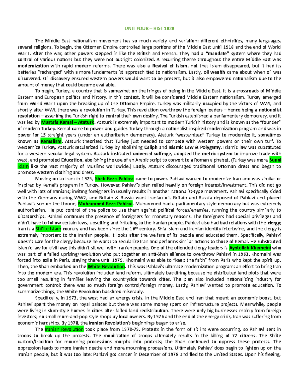 UNIT FOUR - Lecture notes All unit 4 - UNIT FOUR – HIST 1020 The Middle ...