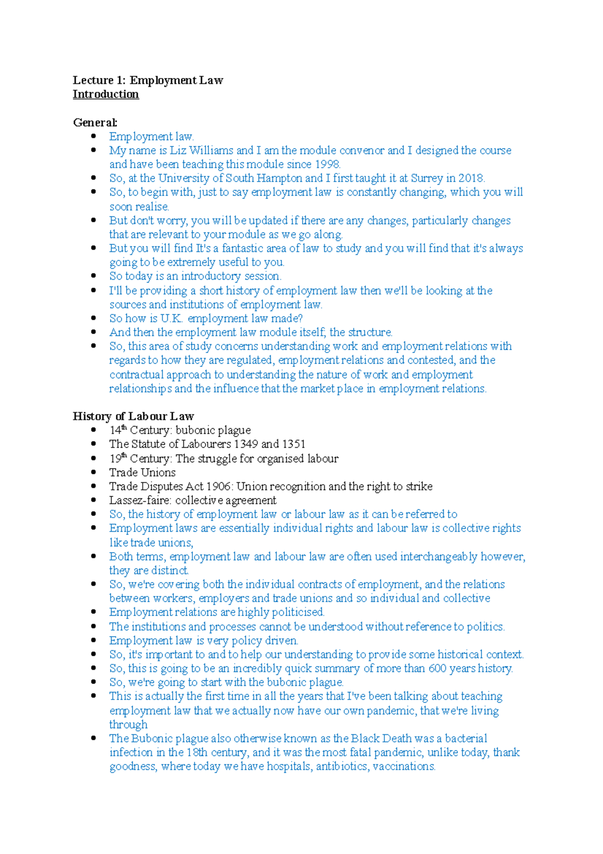 Employment Law Lecture 1 - Lecture 1: Employment Law Introduction ...