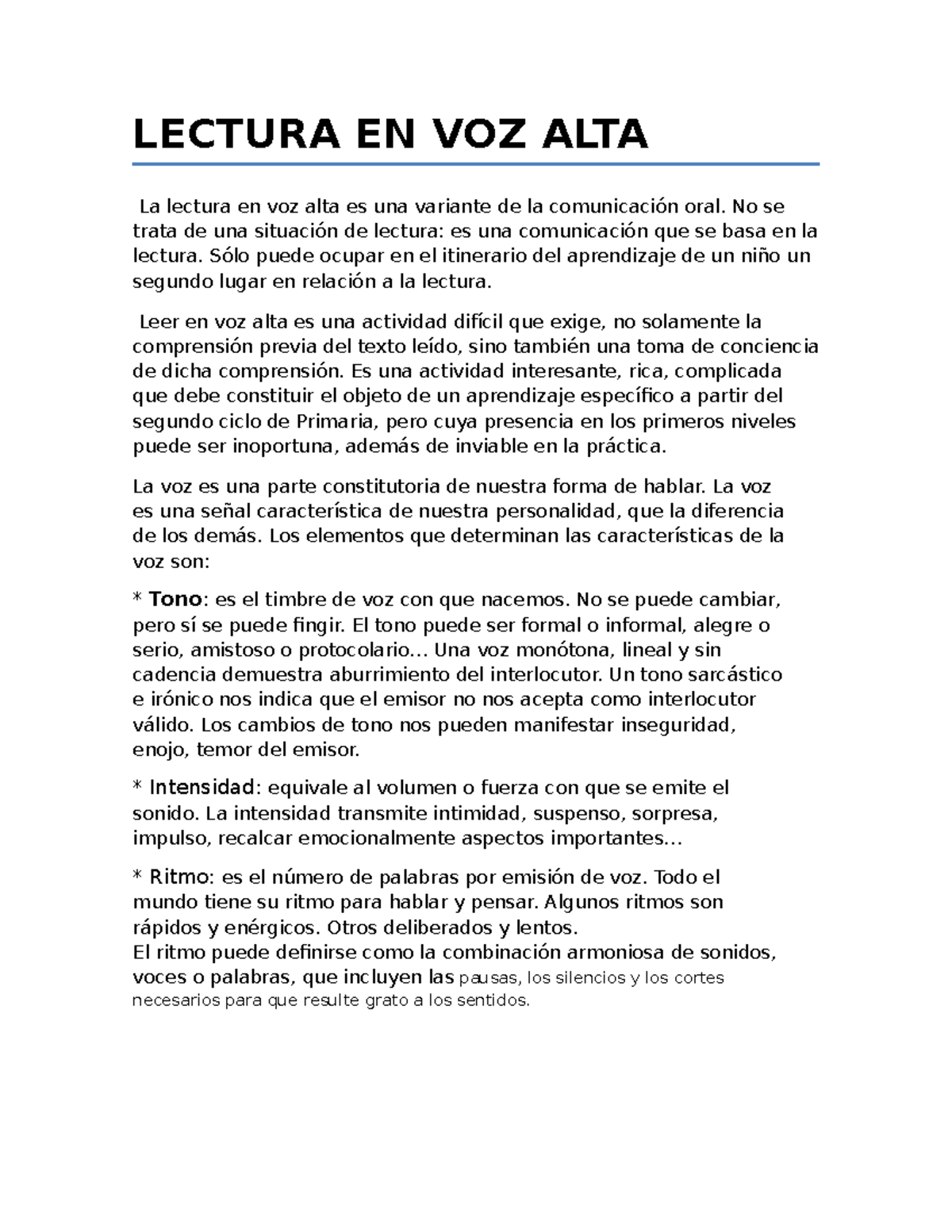 Lectura EN VOZ ALTA - TAREAS, ACTIVIDADES DE CLASE E INVESRIGACIONES DE ...