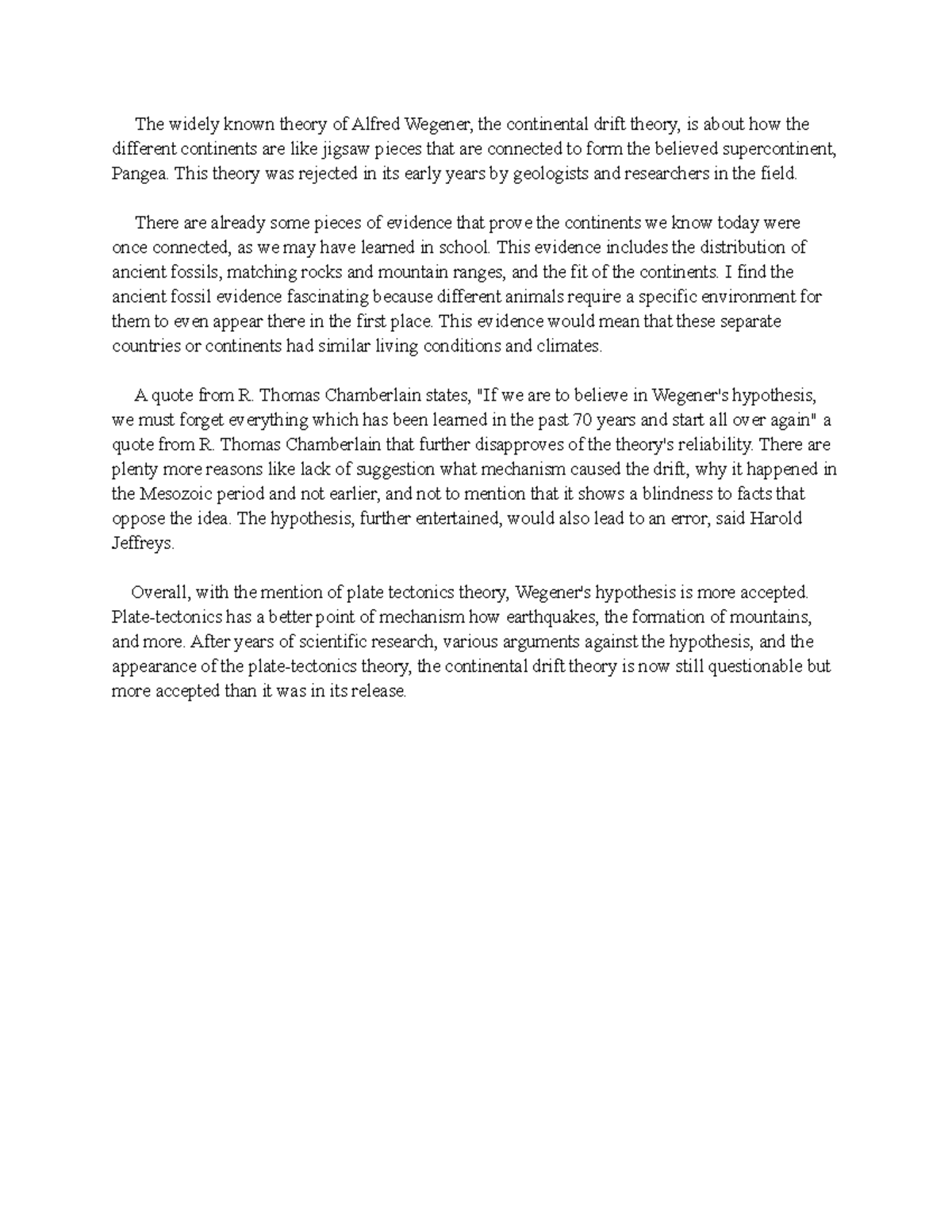 ELS-Essay - Alfred Wegener's Continental Drift Theory - The widely ...