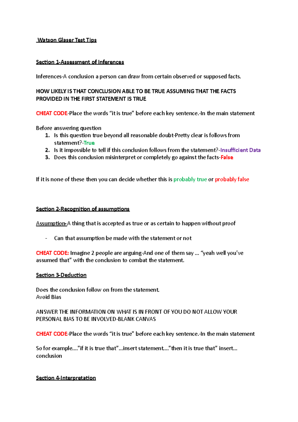 Watson Glaser Test Tips - Watson Glaser Test Tips Section 1-Assessment ...