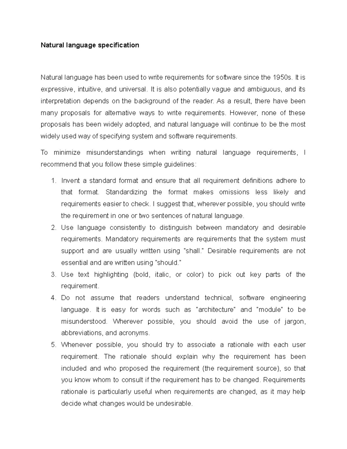 Natural language specification - Natural language specification Natural ...