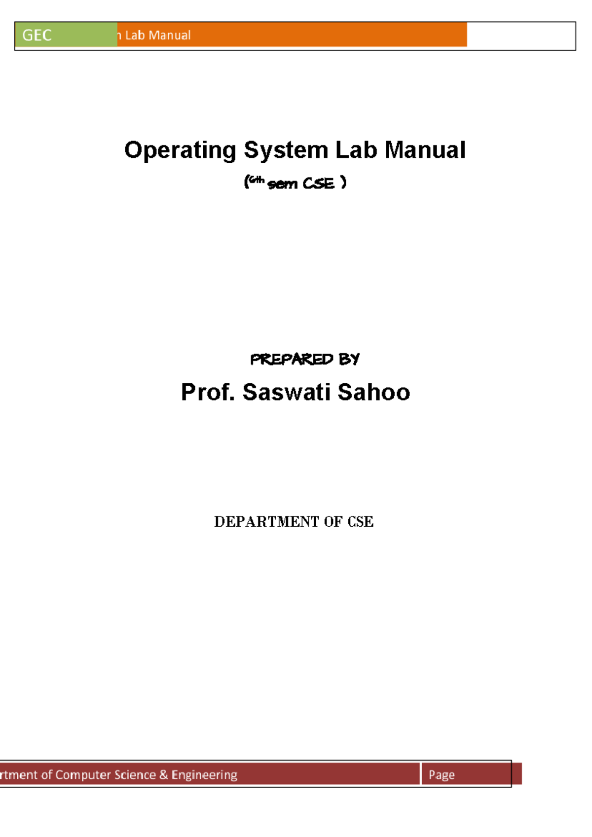 Fair OS-Lab-Manual - OS lab manual - Operating System Lab Manual CSE ) PREPARED Prof. Saswati ...