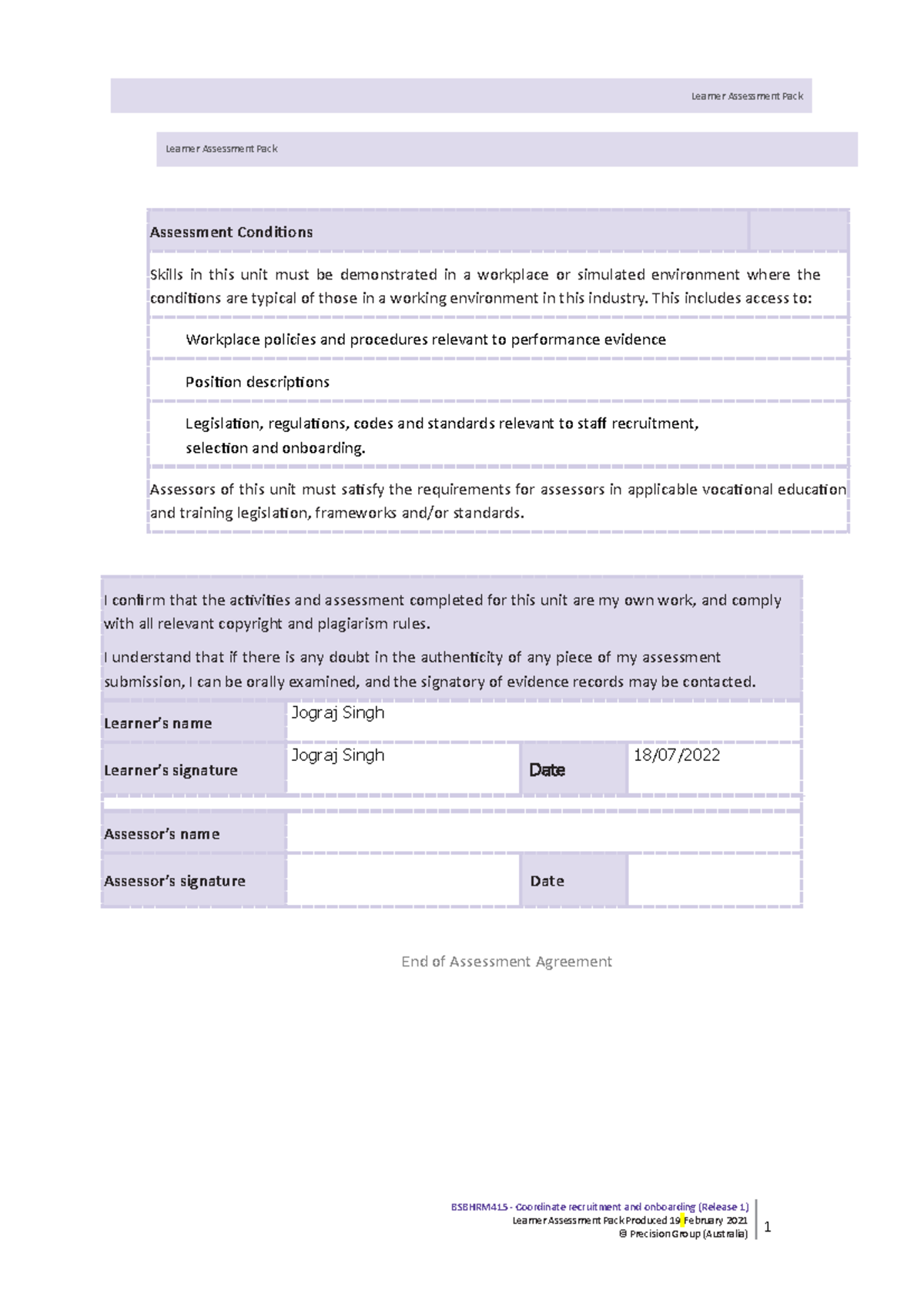 Bsbhrm 415-TASK 1 - ASSIGNMENTS ANSWERS - Assessment Conditions Skills in this unit must be ...