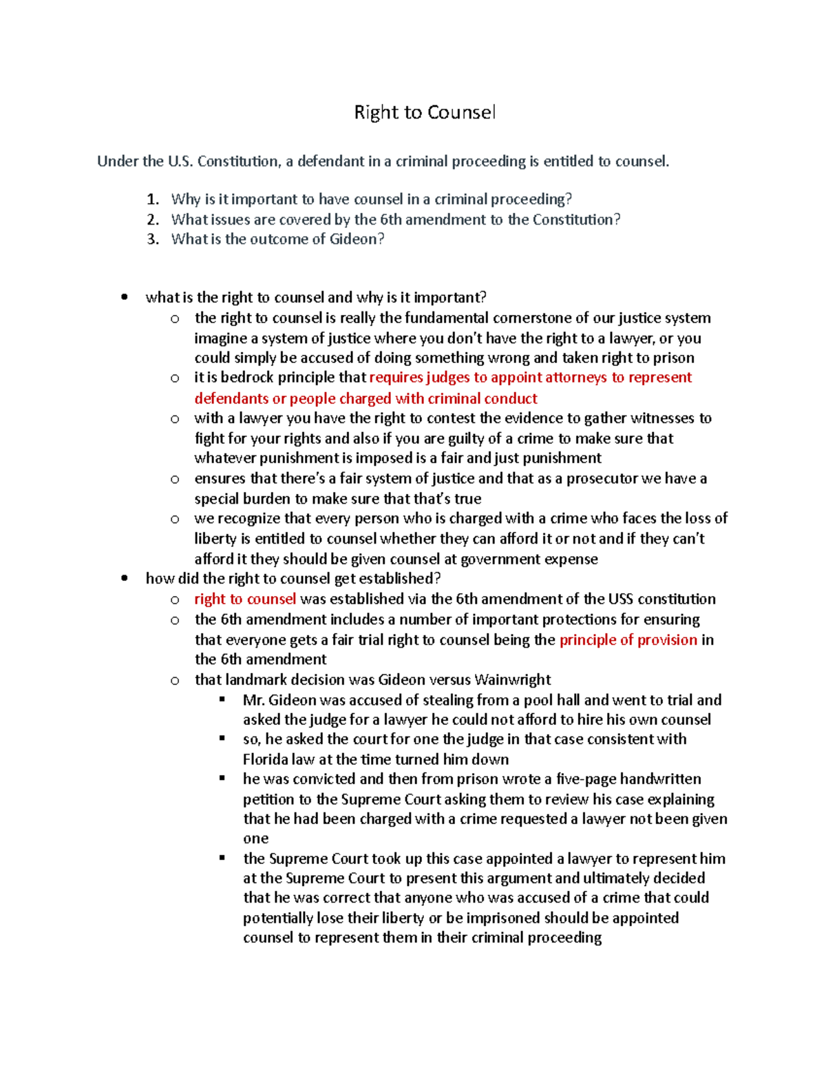 Right to Counsel - Lecture notes 1 - Right to Counsel Under the U ...
