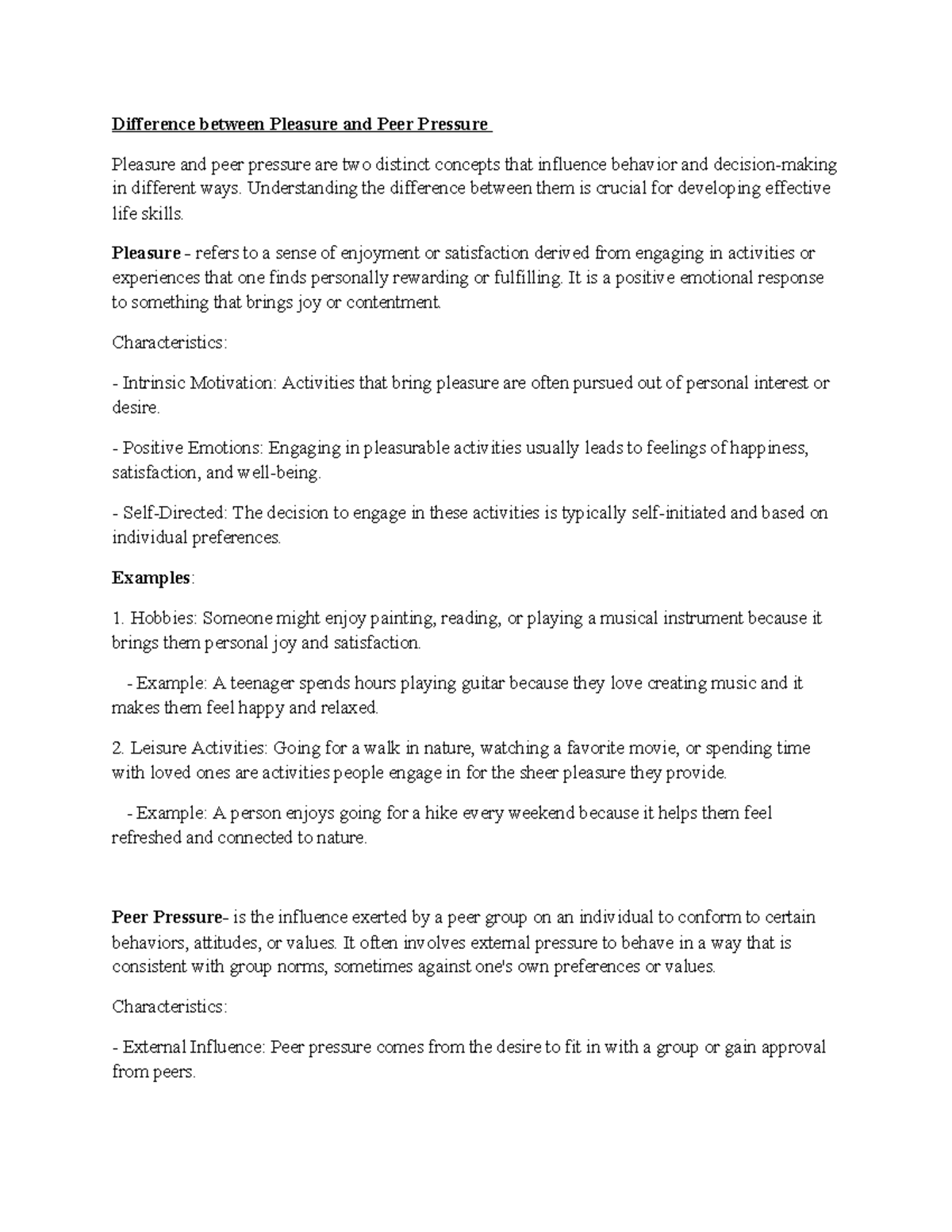 Assertiveness - Difference between Pleasure and Peer Pressure Pleasure ...