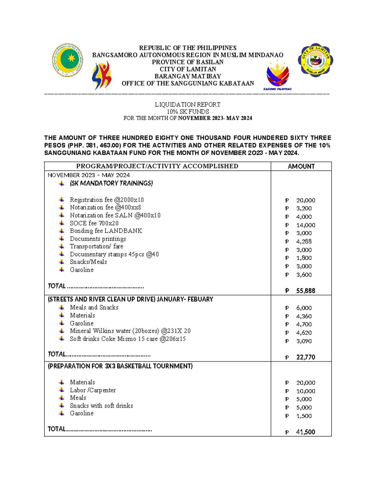 SK Matibay Liquidation Report November - JUNE 2024 - REPUBLIC OF THE ...