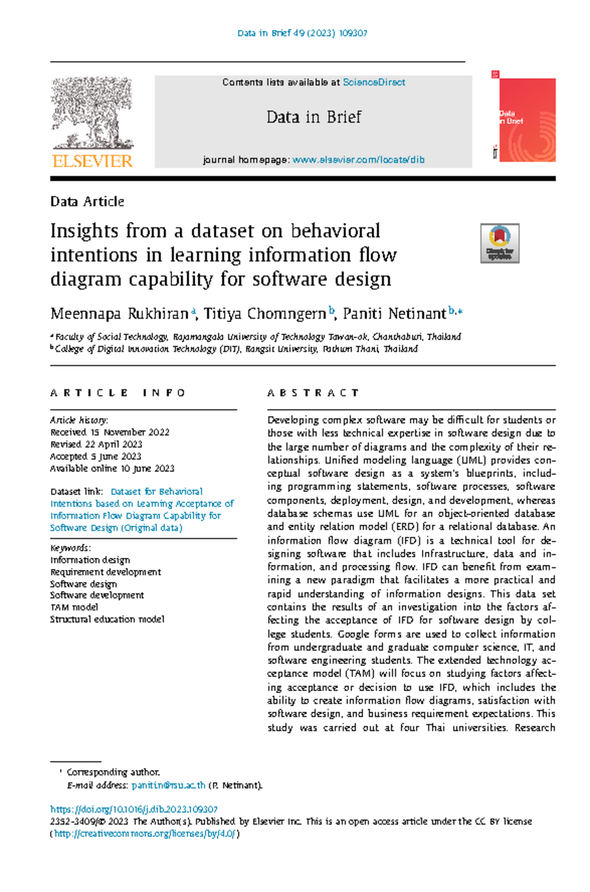 1-s2 - idk - Data in Brief 49 (2023) 109307 Contents lists available at ScienceDirect Data in ...