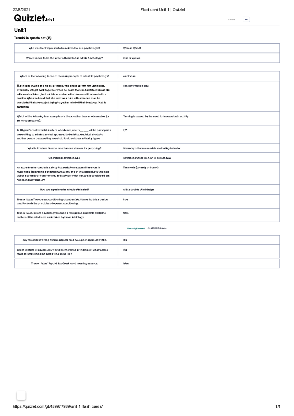 Flashcard Unit 1 Quizlet - 22/6/2021 Flashcard Unit 1 | Quizlet - Studocu
