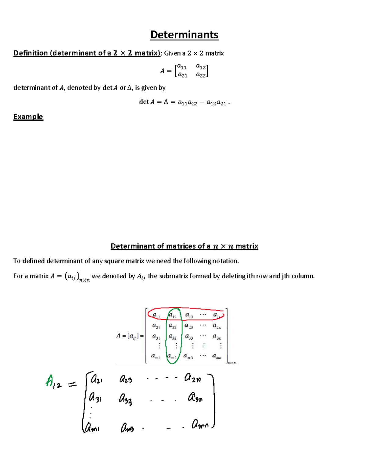 Determinants - Lecture notes 29 - Determinants Definition (determinant ...