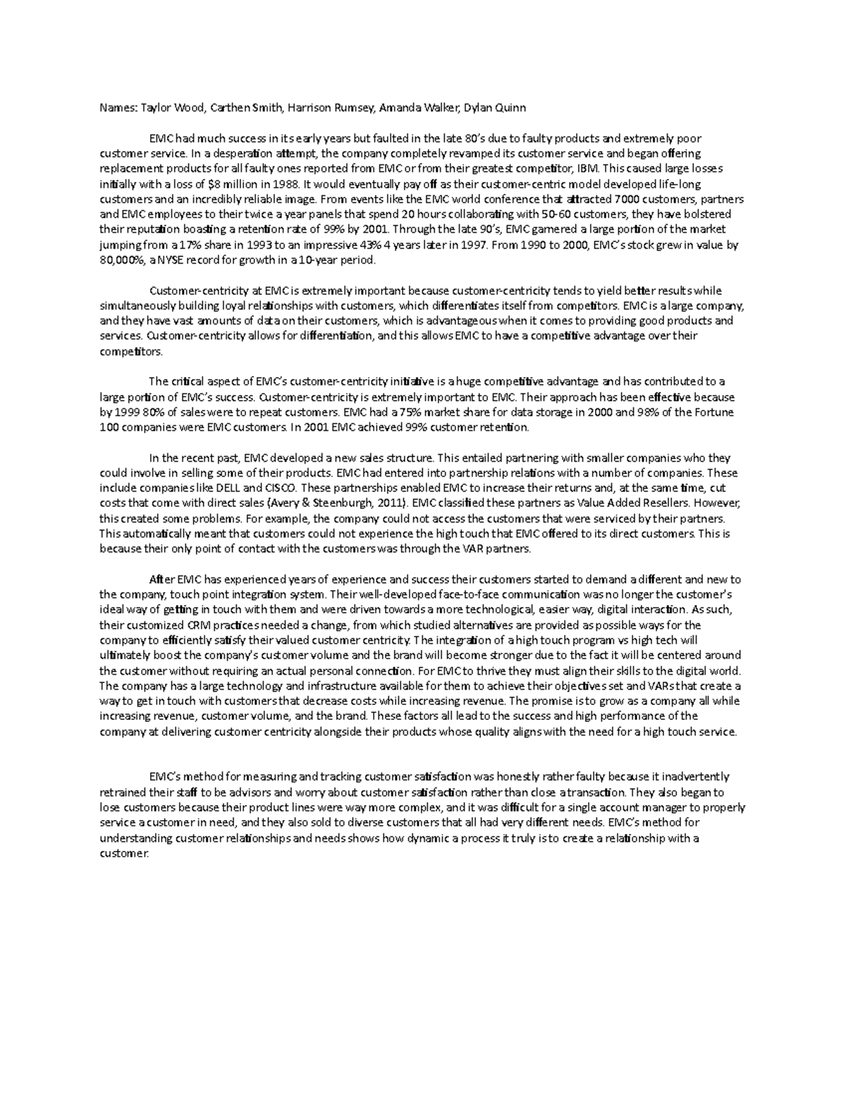 EMC2 Case Study - Names: Taylor Wood, Carthen Smith, Harrison Rumsey ...