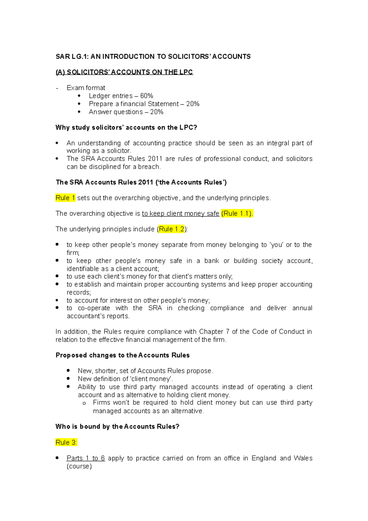 LG1 - An introductionto solicitors' accounts - SAR LG: AN INTRODUCTION ...