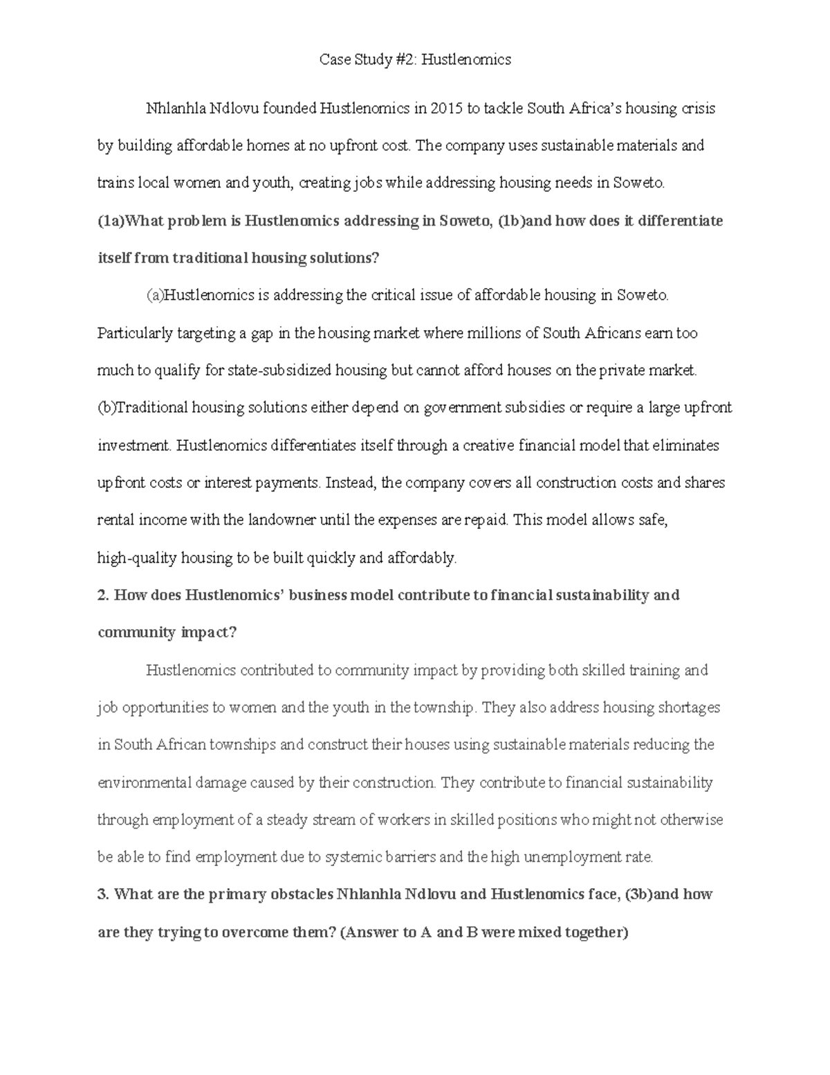 IBH 2AF3 Case #2 Hustlenomics - Case Study #2: Hustlenomics Nhlanhla ...