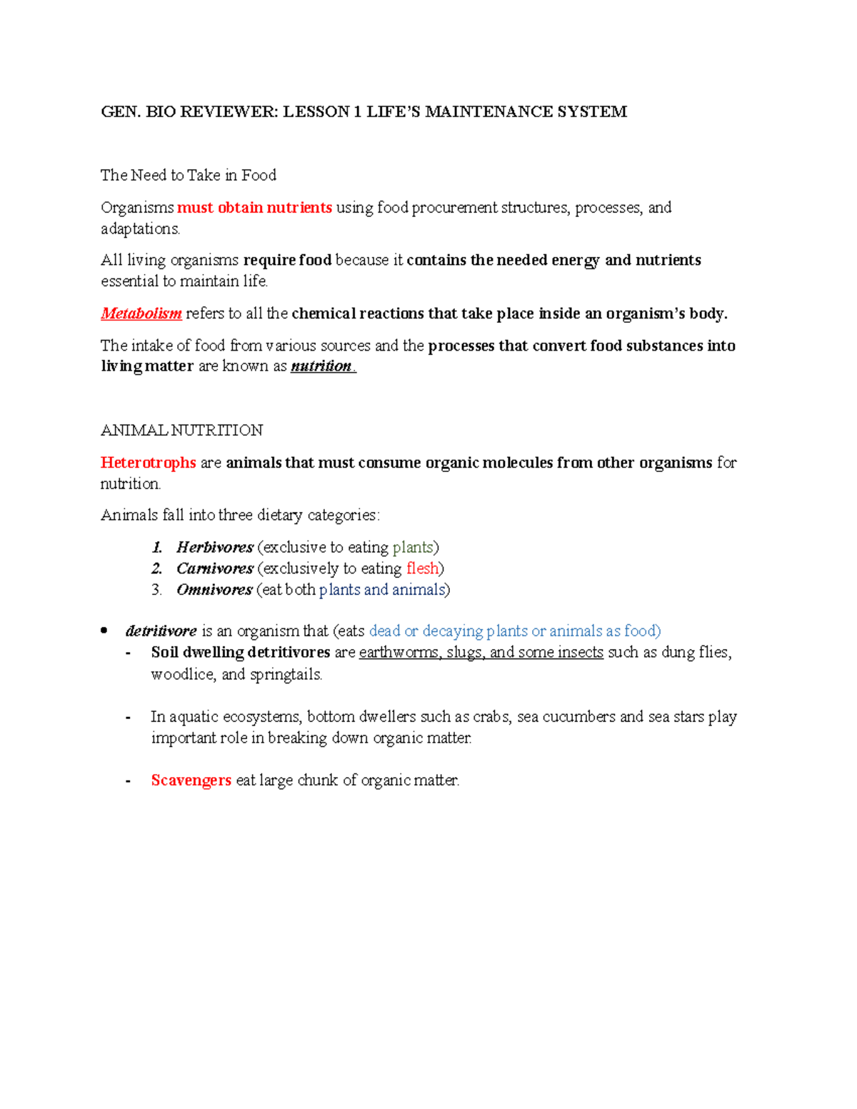 GEN. BIO Reviewer - Gen bio - GEN. BIO REVIEWER: LESSON 1 LIFE’S ...