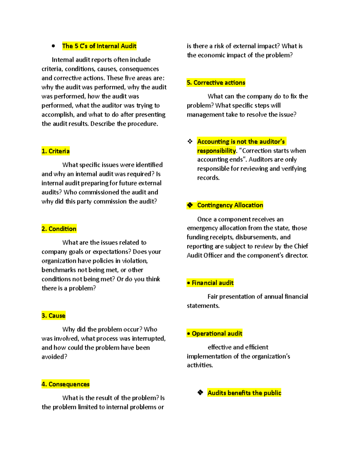 Auditing-Notes-1 - The 5 C's of Internal Audit Internal audit reports ...
