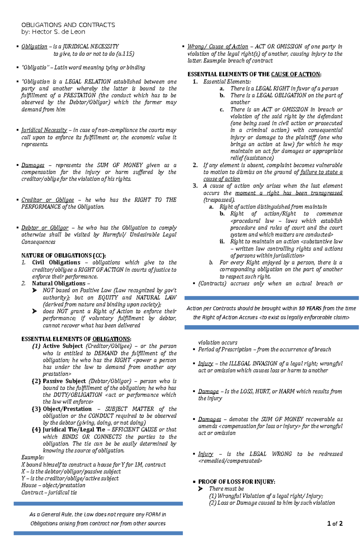 Obli Con CHAPTER 1 - OBLIGATIONS AND CONTRACTS by: Hector S. de Leon ...