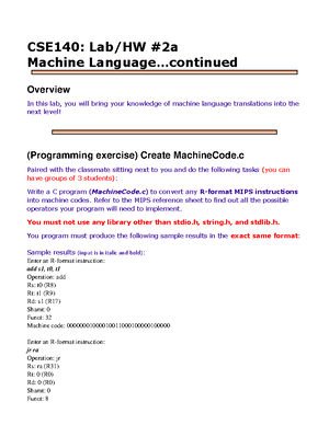 CSE140 lab3a - Professor Leung - CSE 31 : Lab #3a – Cache Overview In ...