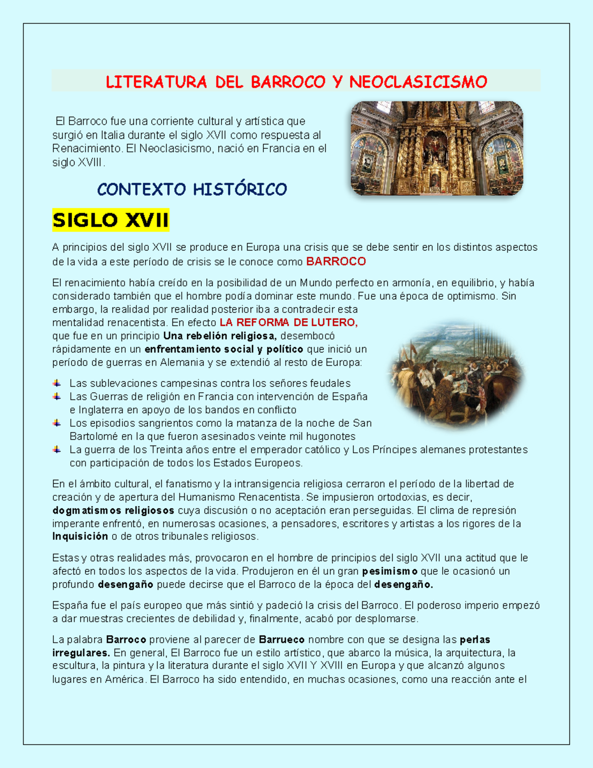 Literatura DEL Barroco Y Neoclasicismo - LITERATURA DEL BARROCO Y NEOCLASICISMO El Barroco fue ...