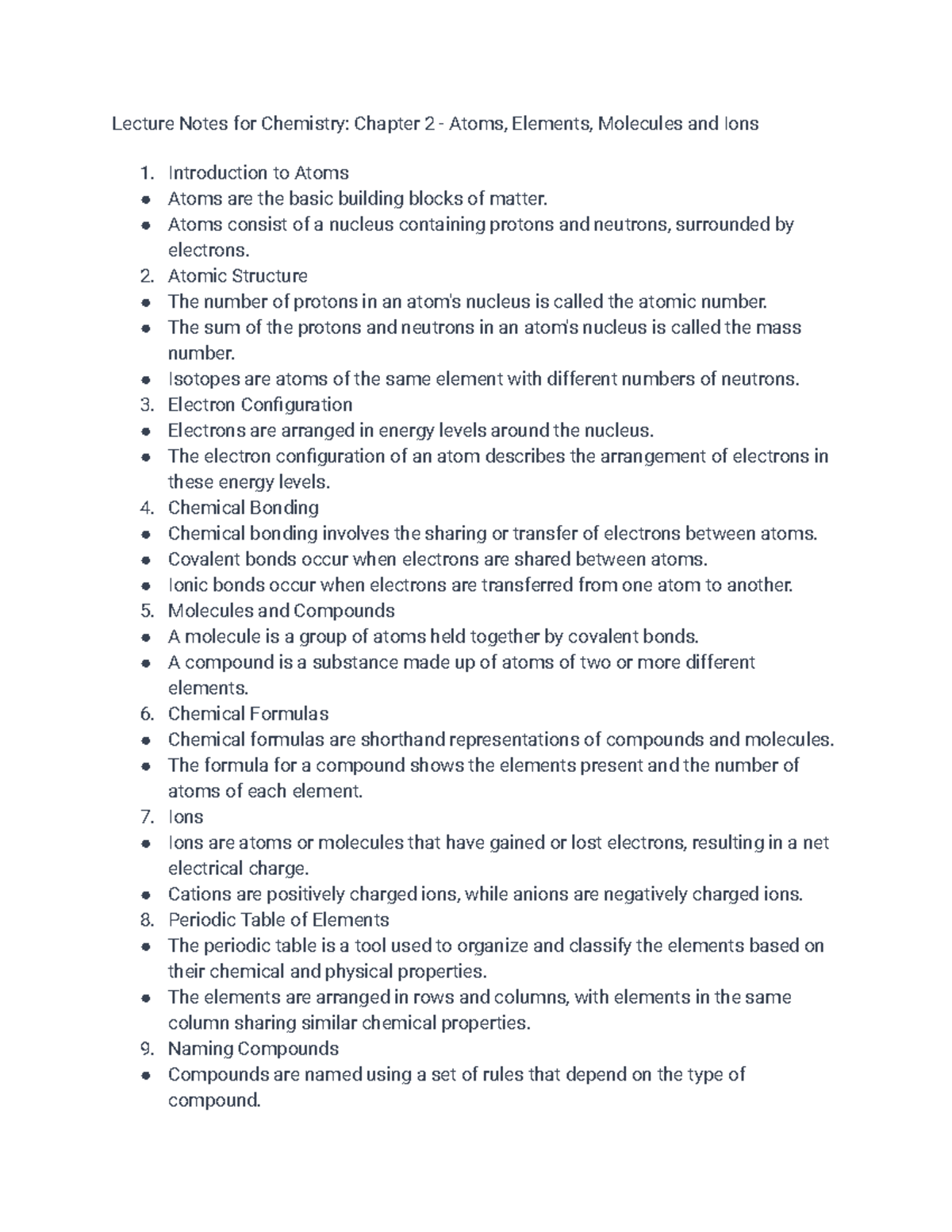 Chem 2 - Notes for chemistry chapter 2 - Lecture Notes for Chemistry ...