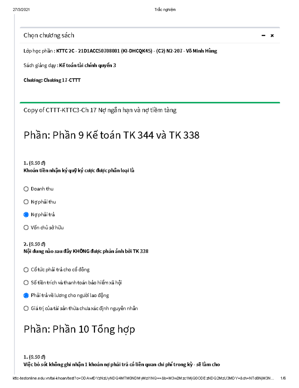 574435206-c17-9đ - 601724937 c20 kttc 3 - Chọn chương sách Lớp học phần : KTTC 2C - - Studocu