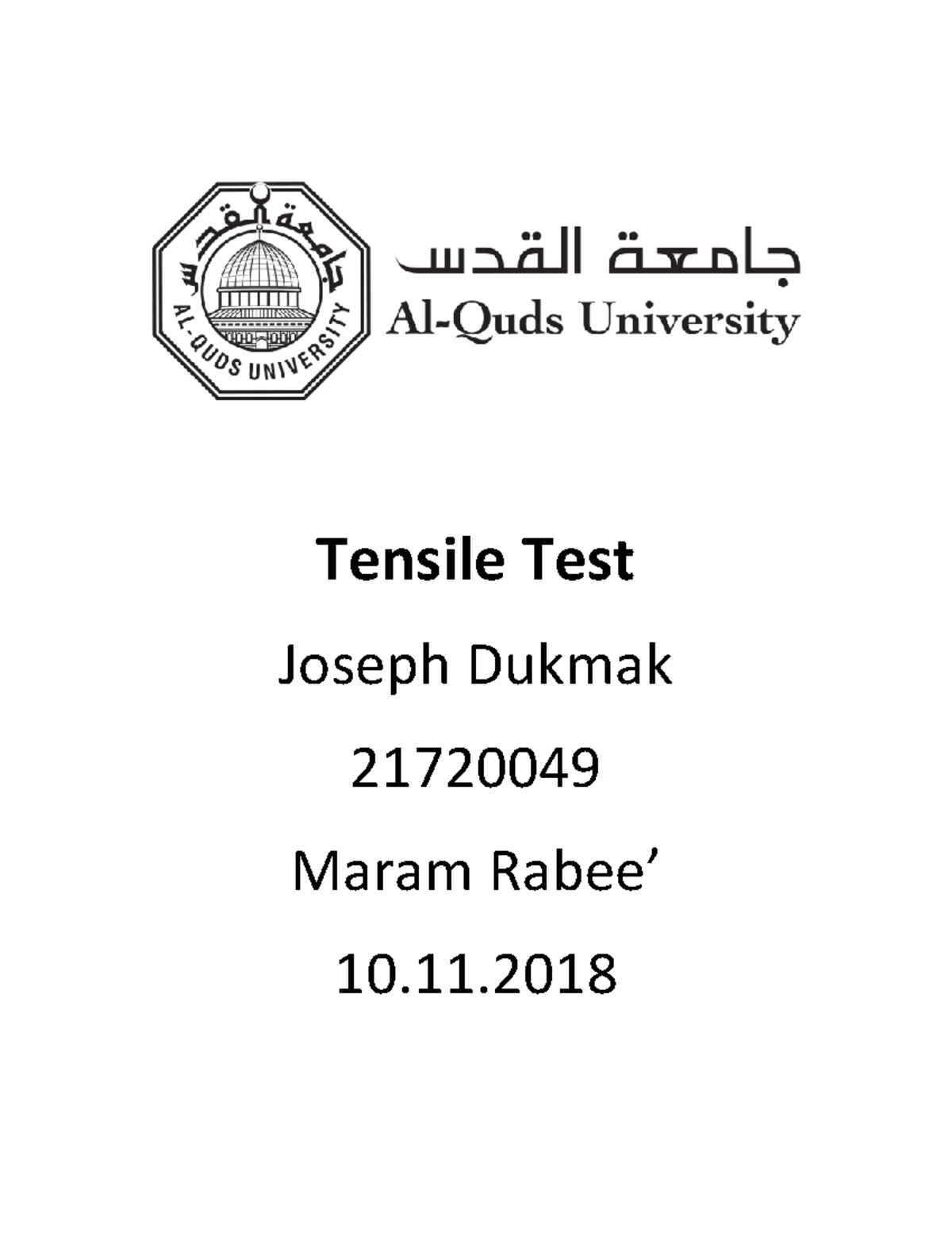 Tensile Test lab report with graphs - Tensile Test Joseph Dukmak ...