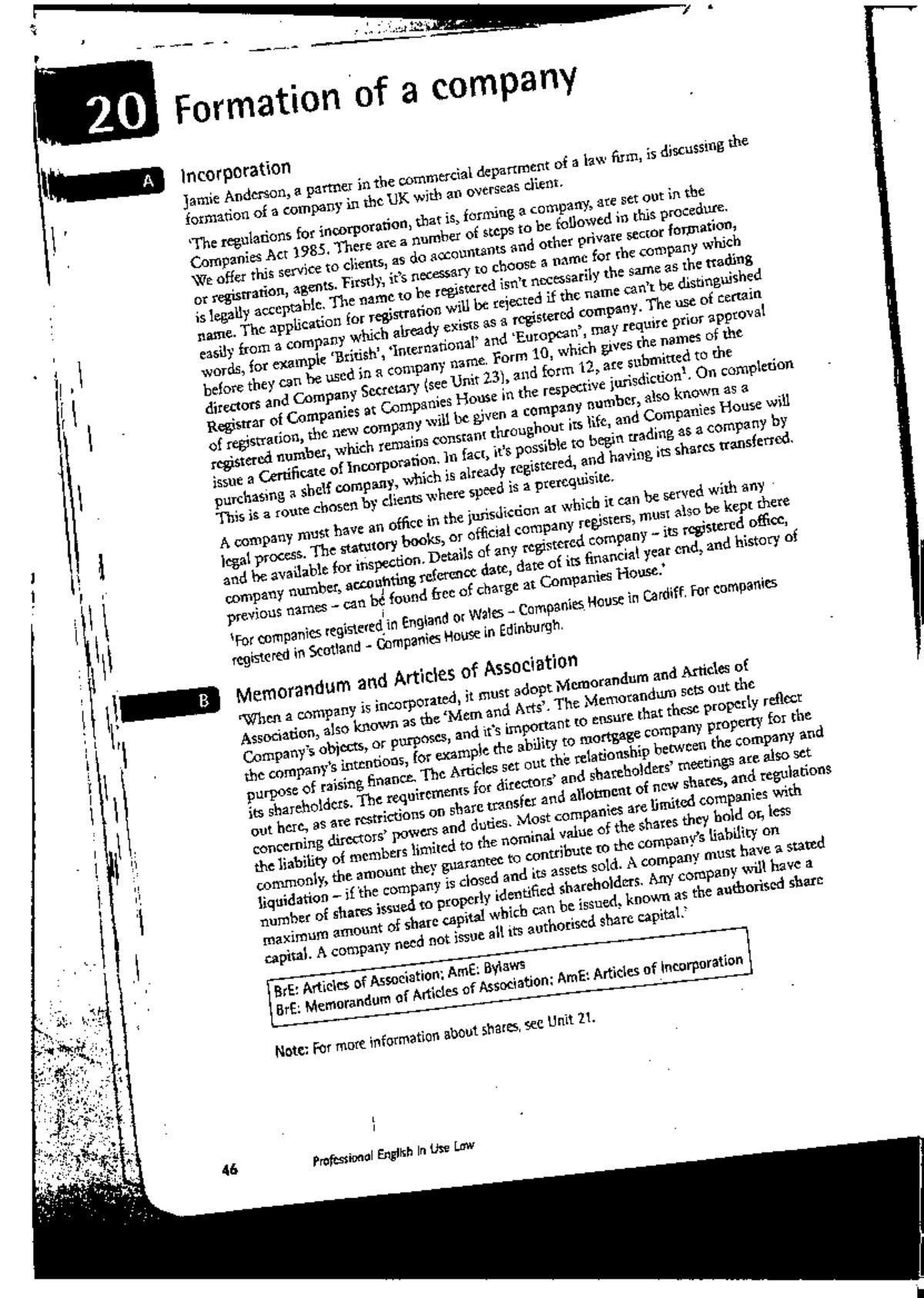 Company 2 - \f 4 ,-;-tesse 7 e Formation of a company Incorporation ...