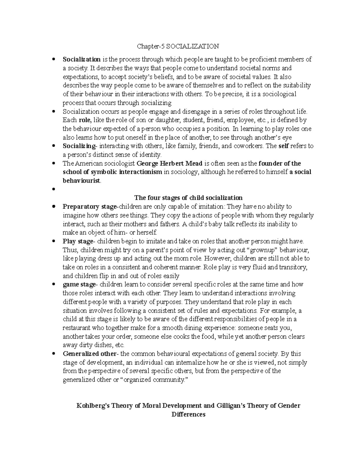 Chapter 5 socialization - SOCIALIZATION Socialization is the process ...