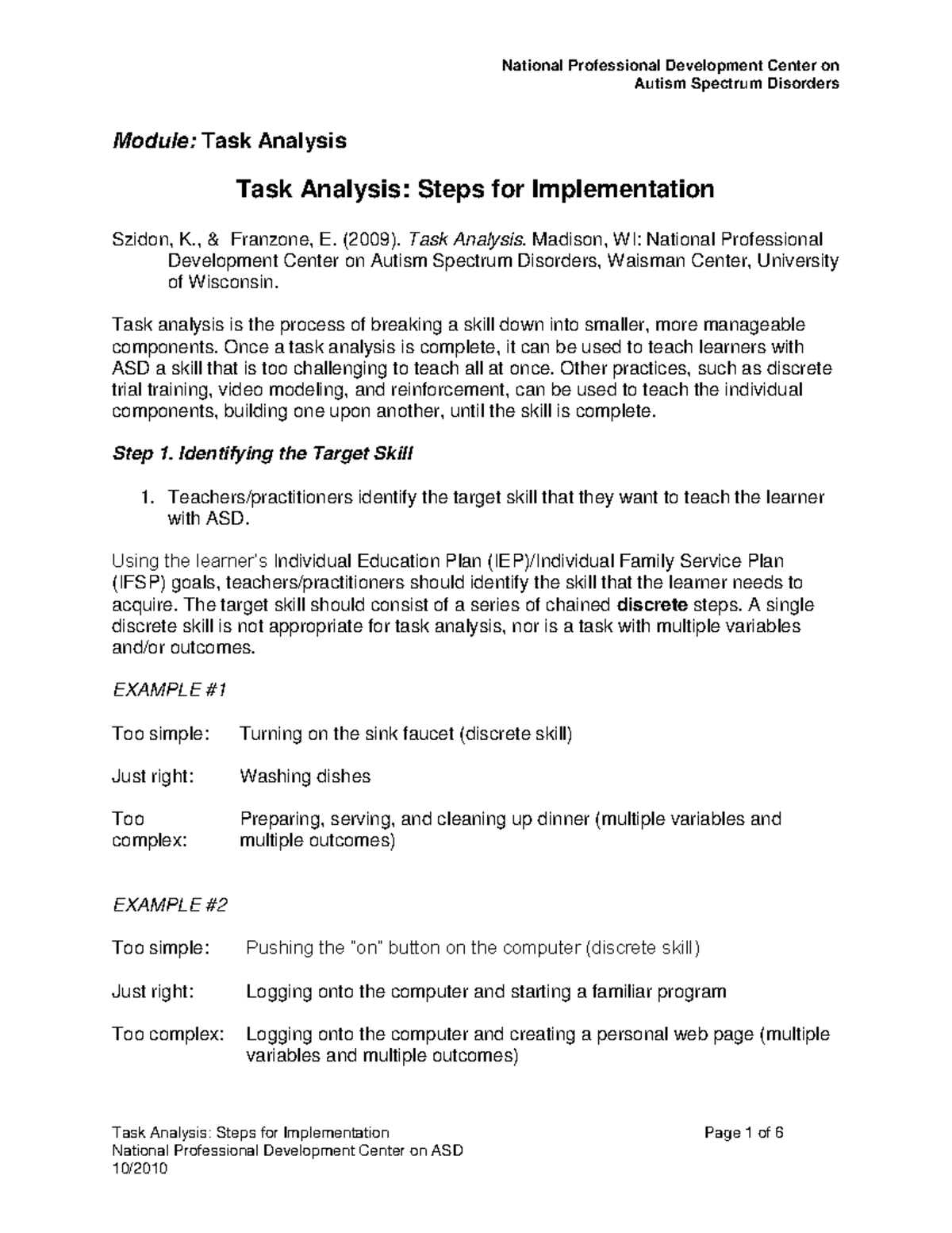 Task Analysis example 1 - Autism Spectrum Disorders Module: Task ...