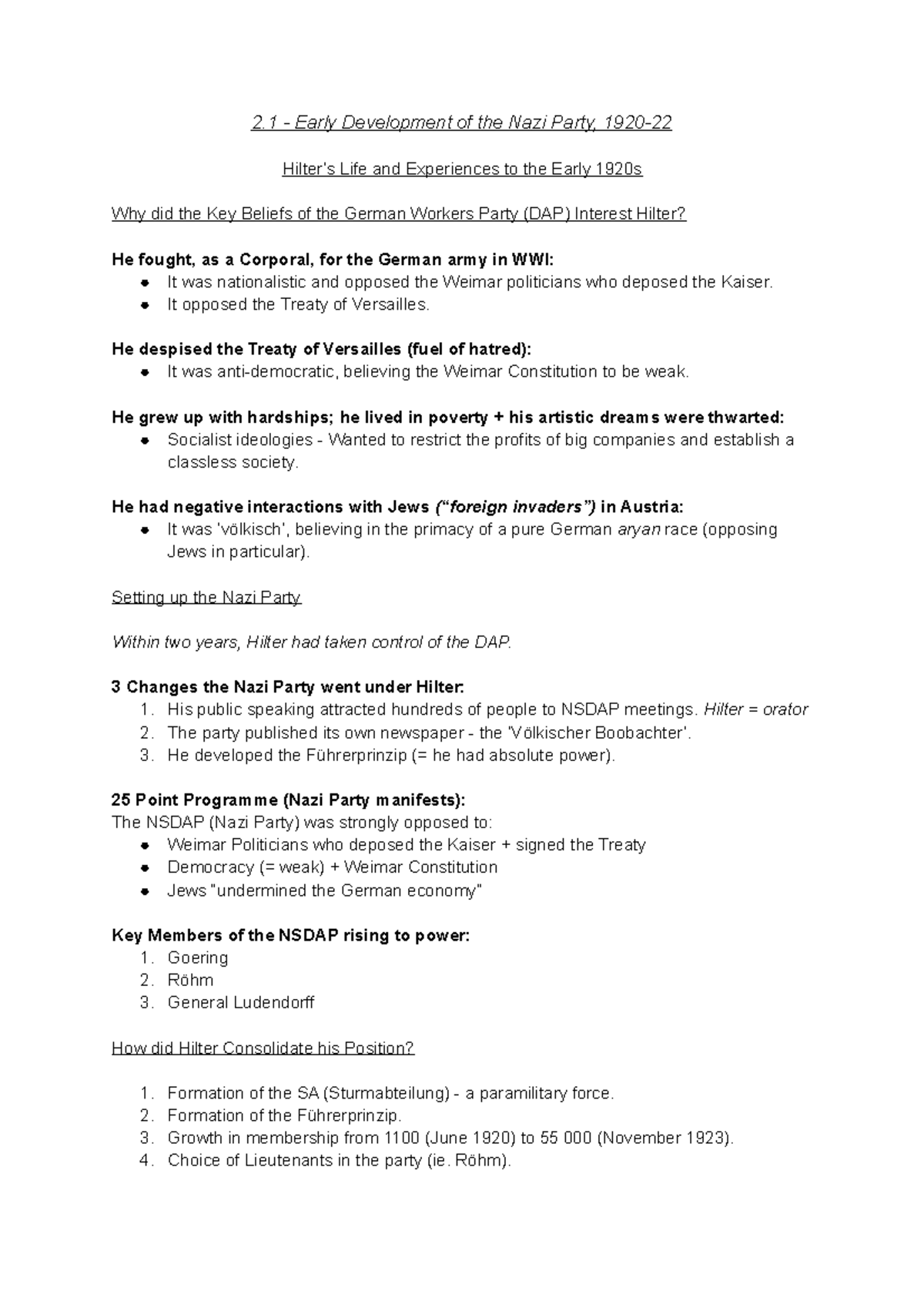 2.1 - Early Development of the Nazi Party, 1920-22 - 2 - Early ...