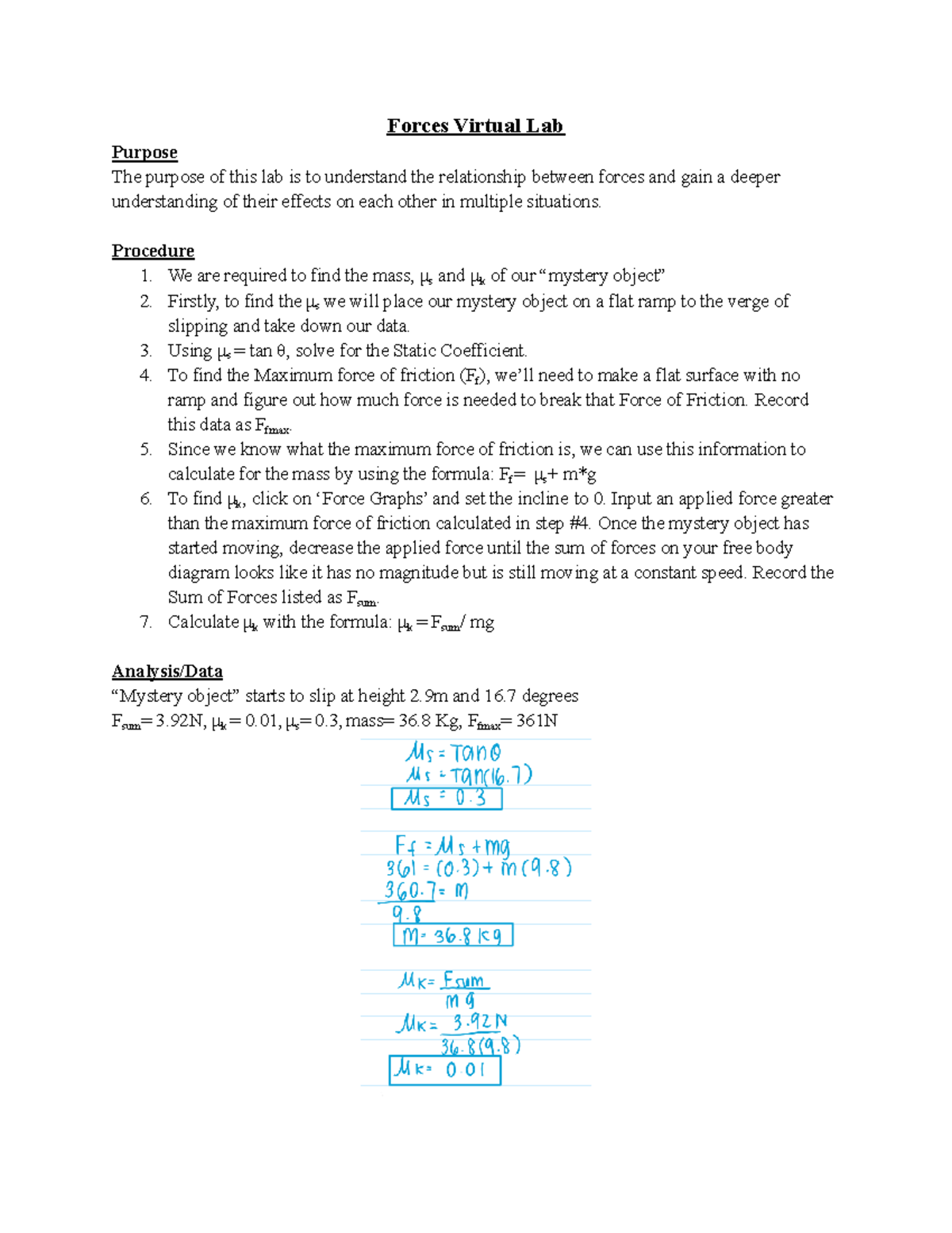 Physics 4A Lab #5 Forces - Forces Virtual Lab Purpose The purpose of ...