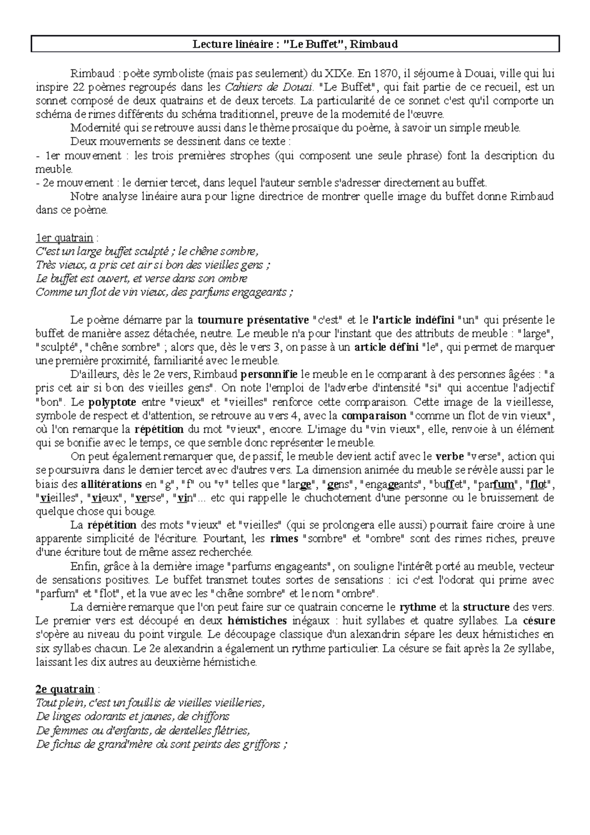 LL Le buffet Rimbaud - Lecture linéaire : "Le Buffet", Rimbaud Rimbaud ...