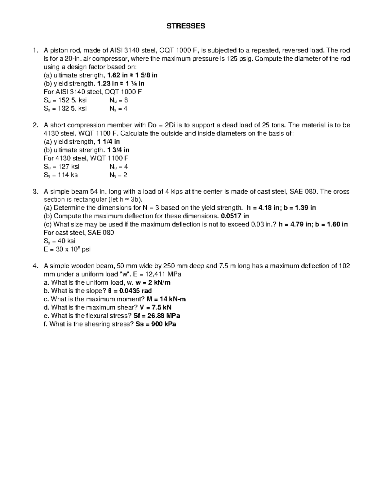 Problems-on-Stress - practice practice - STRESSES A piston rod, made of ...