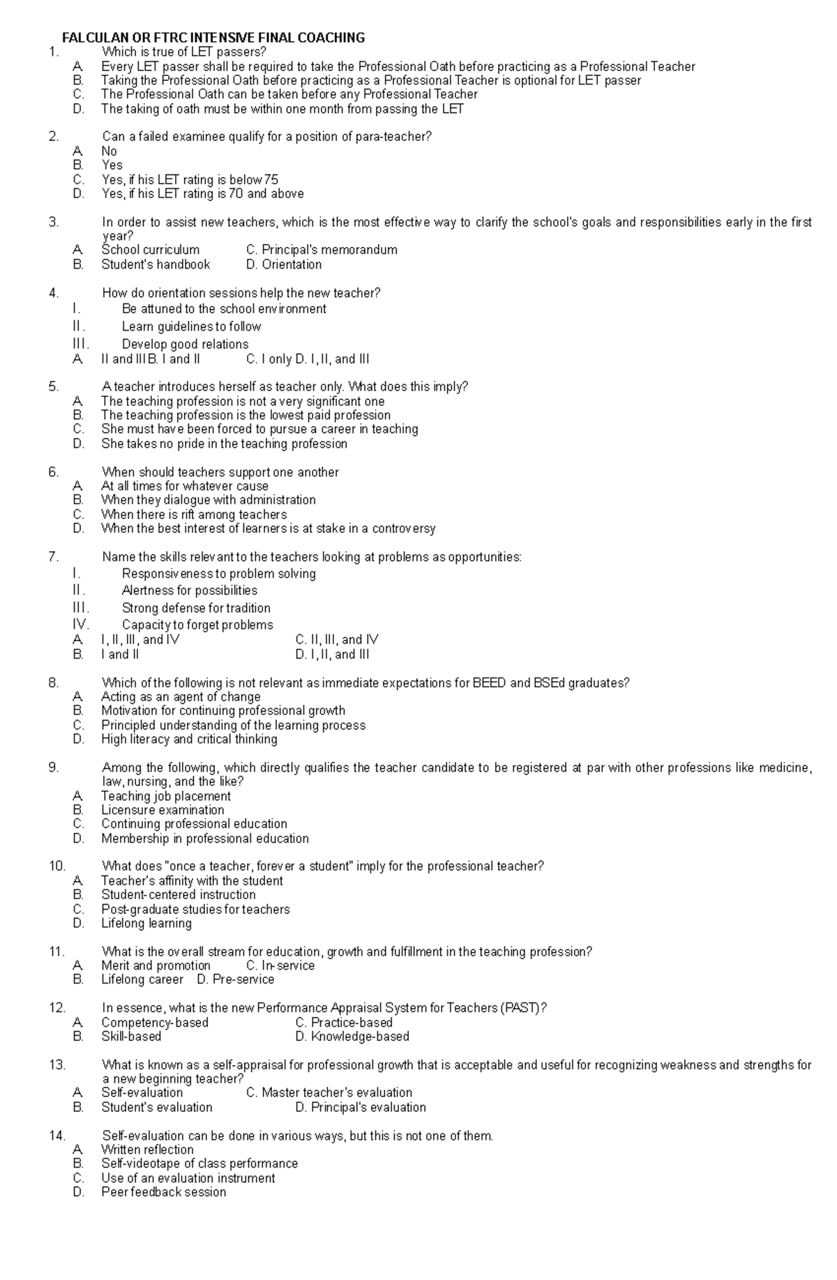 Falculan OR FTRC Intensive Final Coaching - FALCULAN OR FTRC INTENSIVE ...