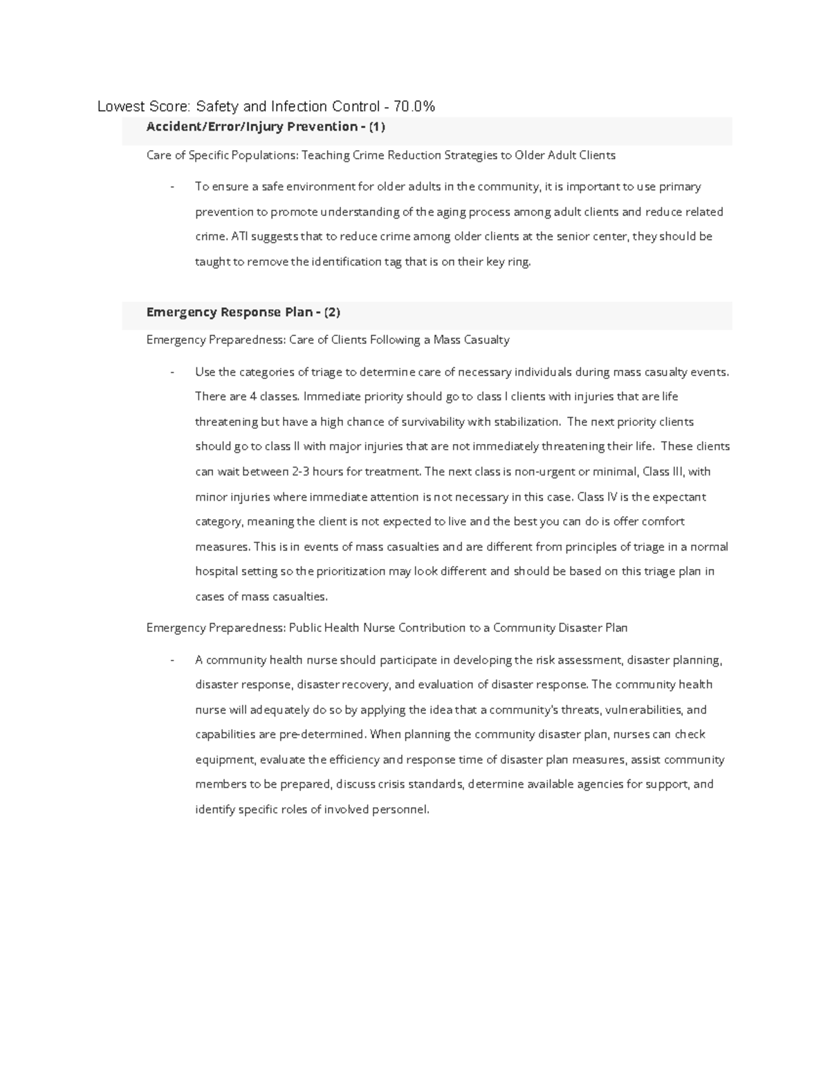 ATI Community Practice B Remediation - Lowest Score: Safety and ...