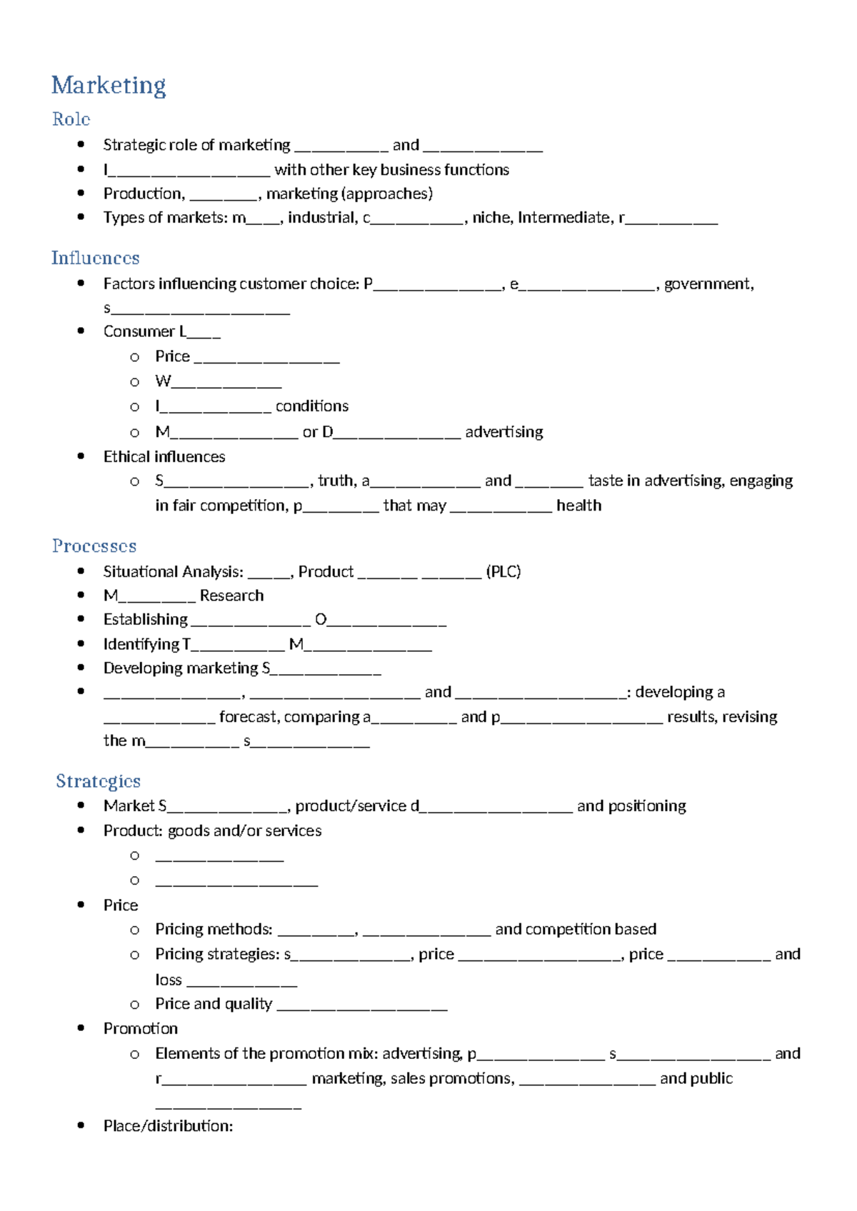 Marketing - Marketing Role Strategic role of marketing ___________ and ...