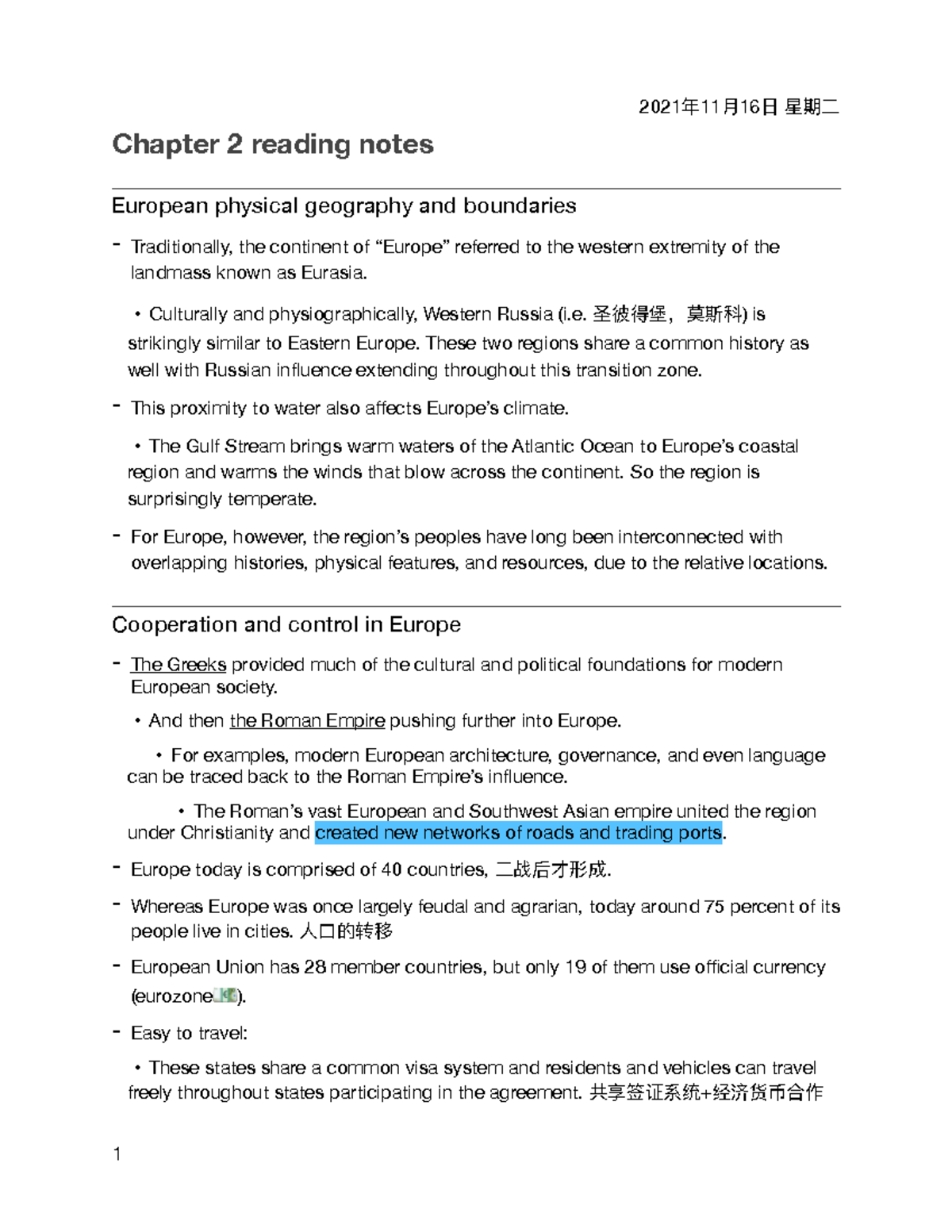 Europe - textbook reading+ lecture notes - Chapter 2 reading notes ...