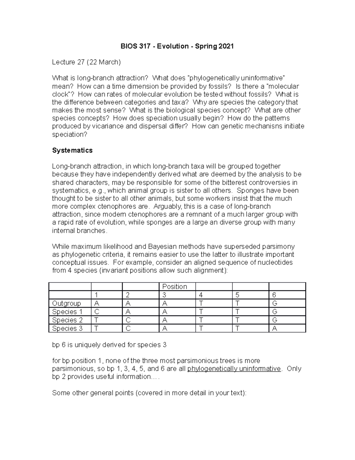 LECT28ev2021 - Lecture notes on long-branch attraction, systematics ...