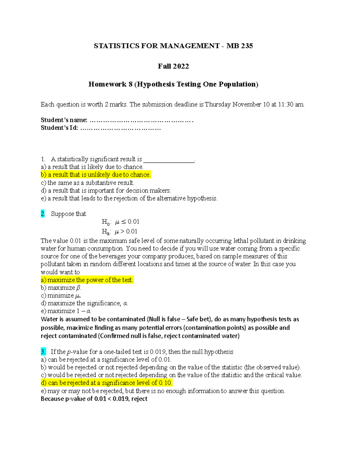 Homework 8 test - Practice questions with answers that have proof of ...