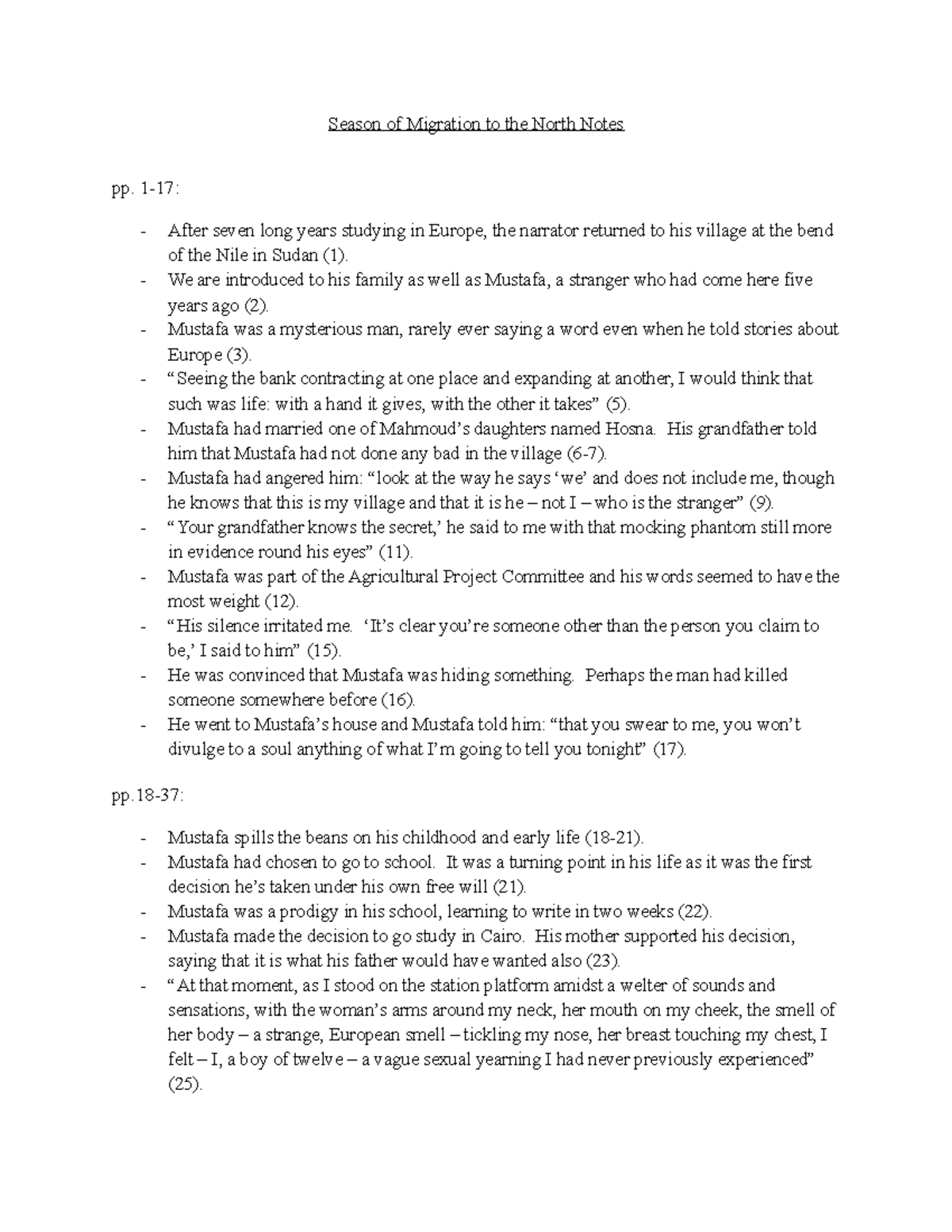 Season of Migration to the North Notes - 1-17: After seven long years ...