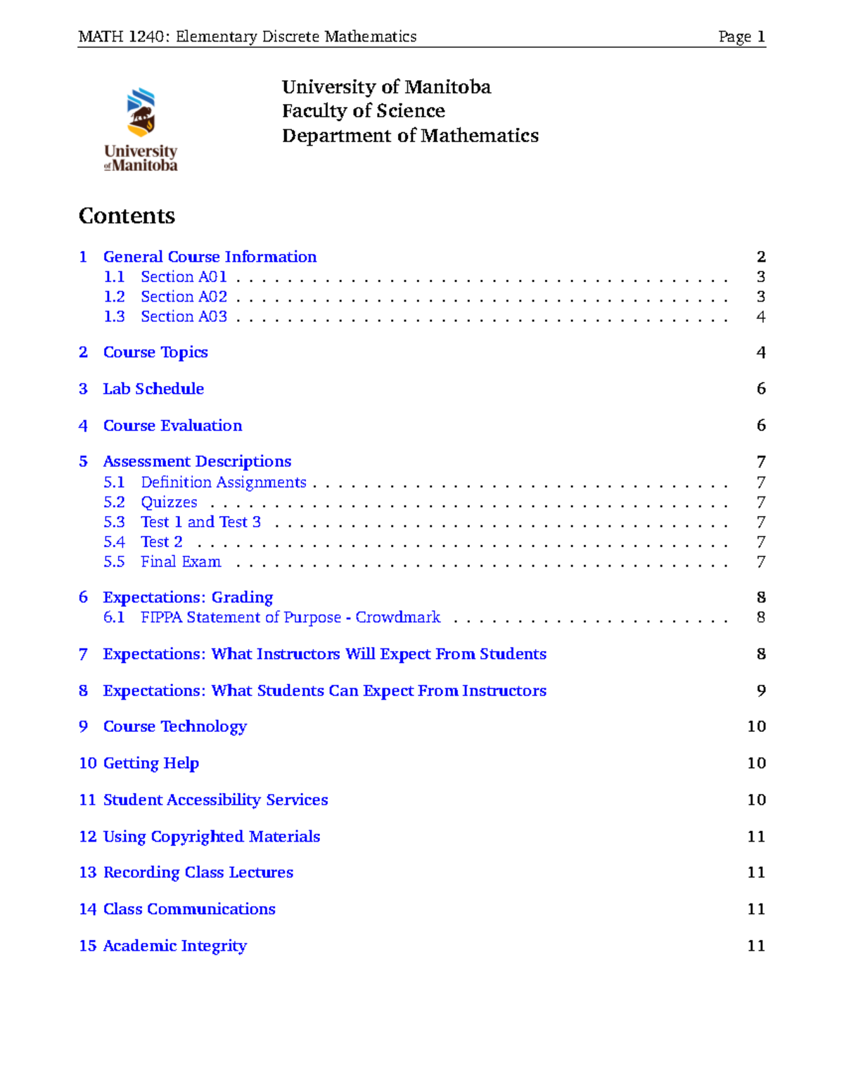 MATH1240 Winter 2020-Updated-2020-01-07 course outline - Math1240 - U ...