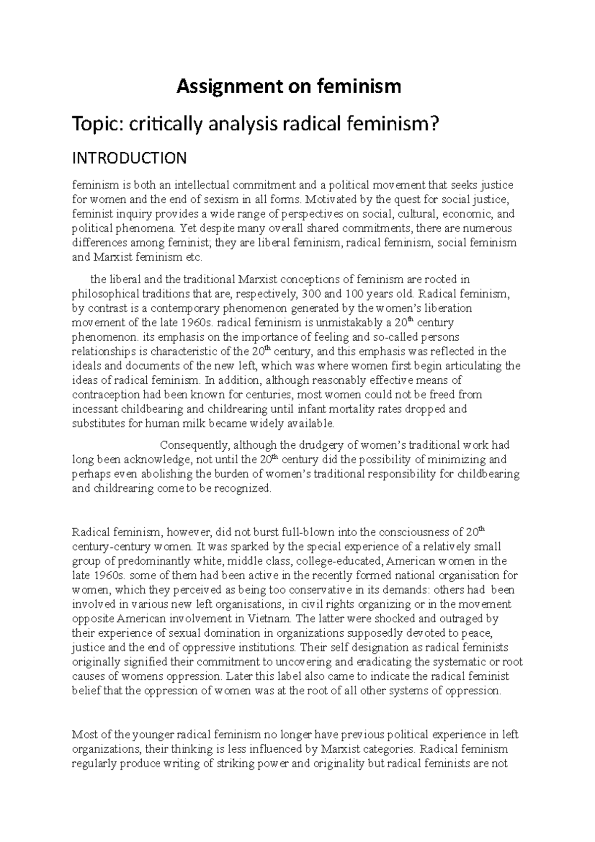 Assignment on feminism fema AND THIRD YEAR - Assignment on feminism ...