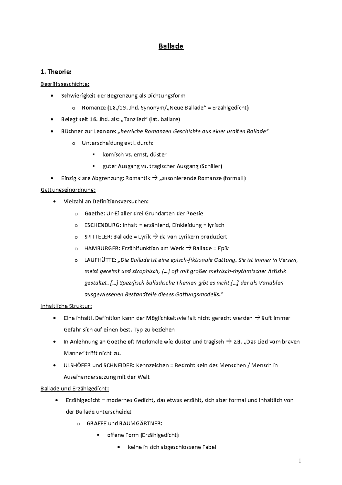 Ballade - Theorie - Ballade 1. Theorie: Begriffsgeschichte ...