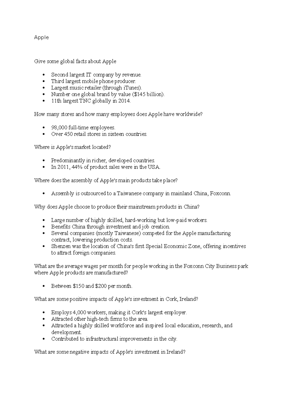 Apple GSGG - gsgg note - Apple Give some global facts about Apple ...