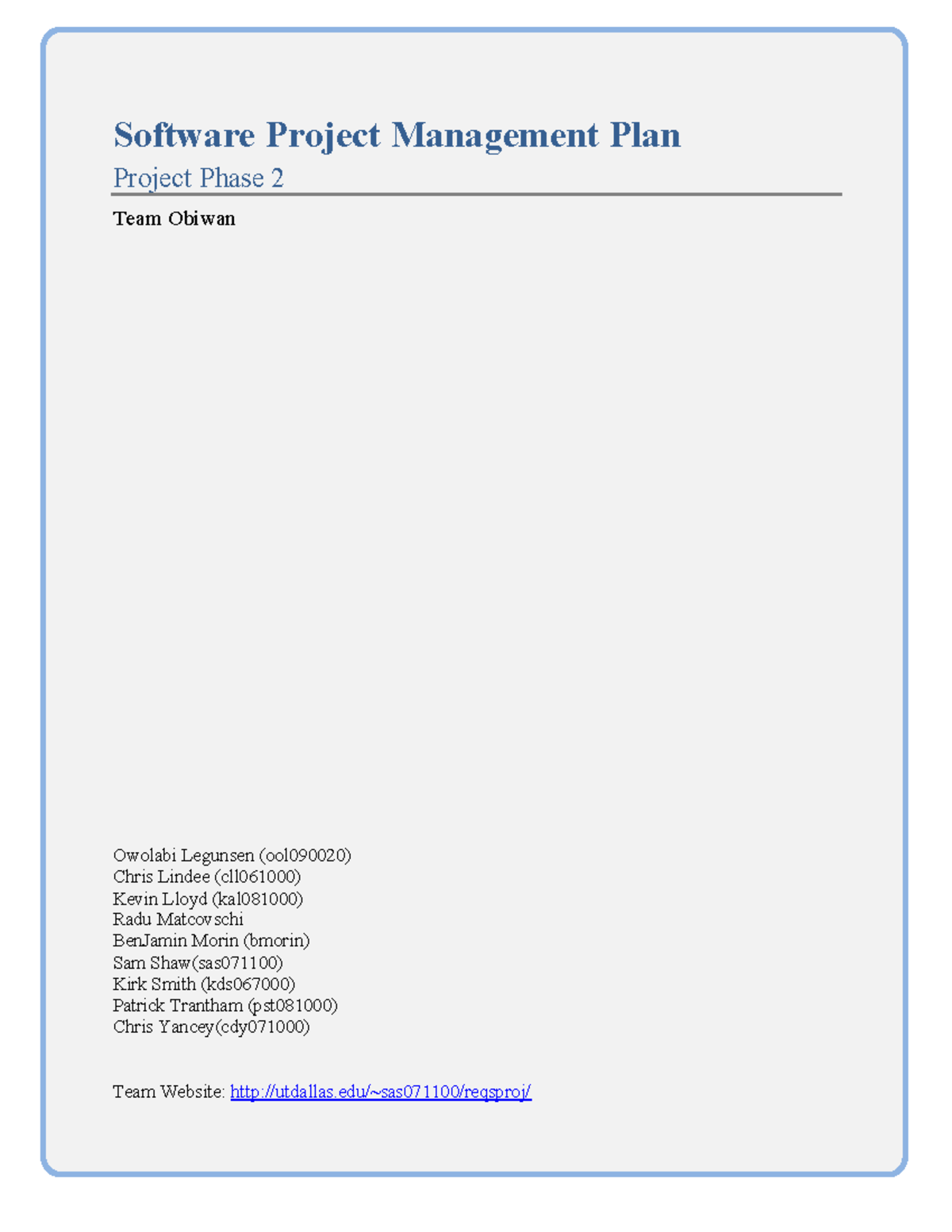 5 - Project Plan - Software Project Management Plan Project Phase 2 ...
