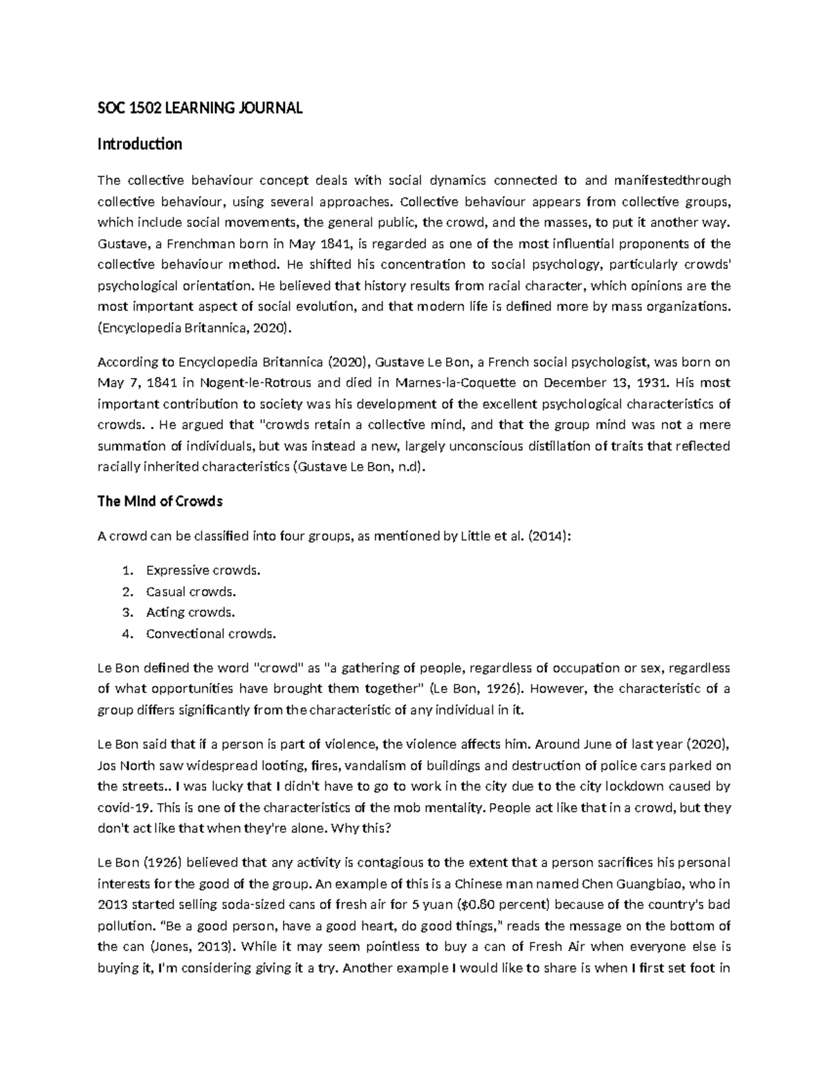 SOC 1502 Unit 8 Learning Journal - SOC 1502 LEARNING JOURNAL ...