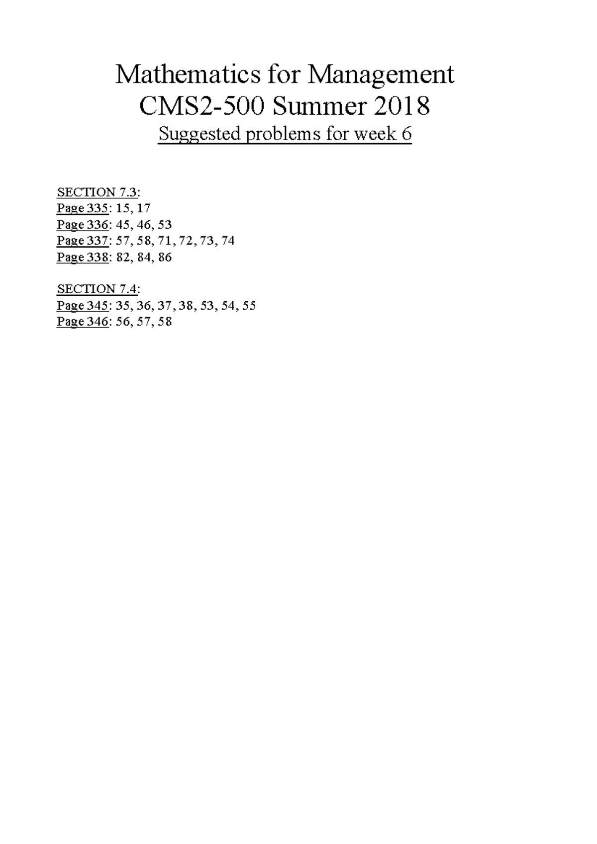 Problem Set06 CMS2 500 - Mathematics for Management CMS2-500 Summer ...