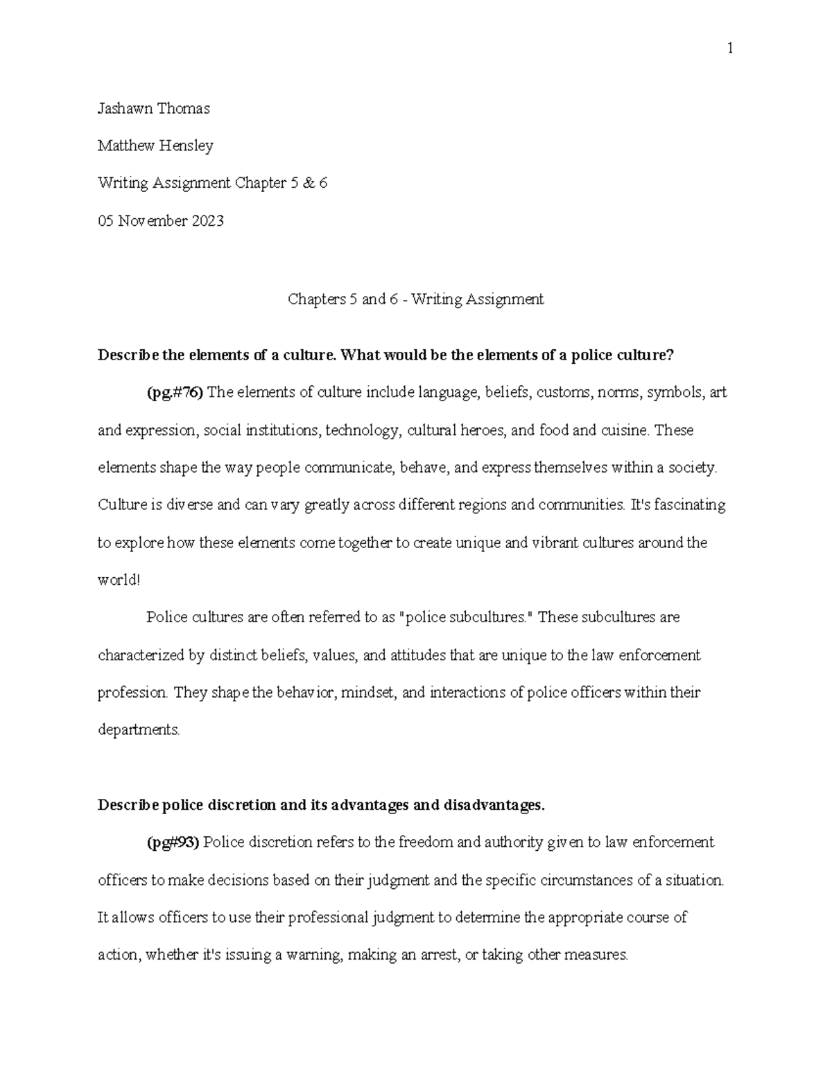 Law Enforcement Writing Assignment - Jashawn Thomas Matthew Hensley ...