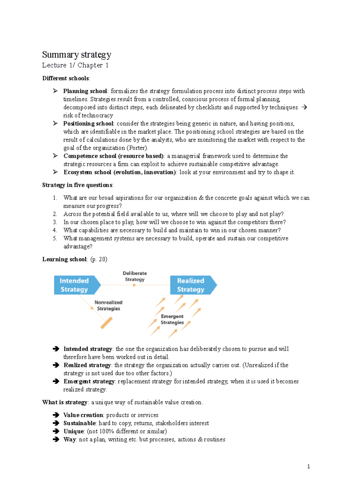 Strategy Summary - All - Summary strategy Lecture 1/ Chapter 1 ...