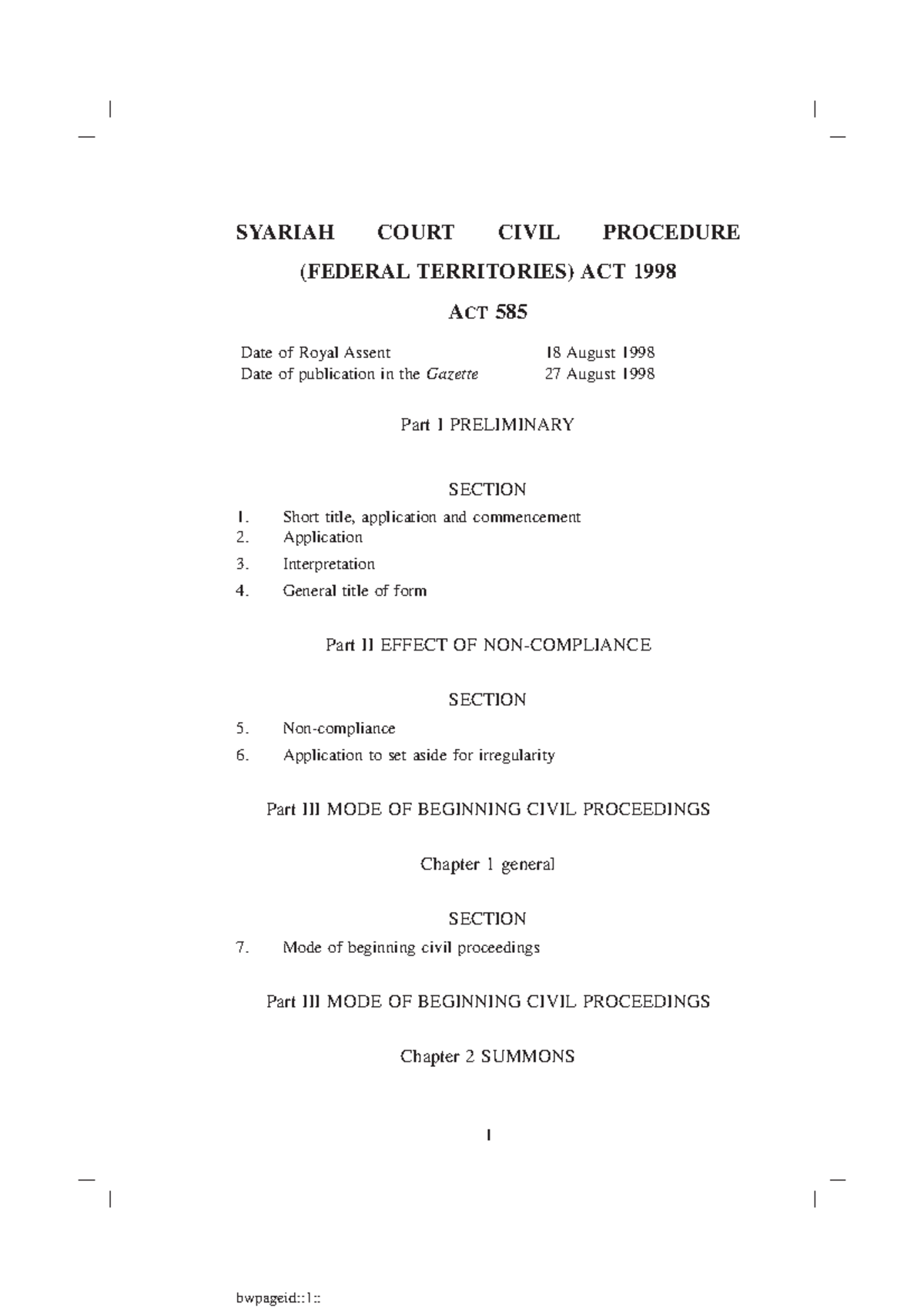 (MY) Syariah Court Civil Procedure ( Federal Territories) ACT 1998 ACT ...